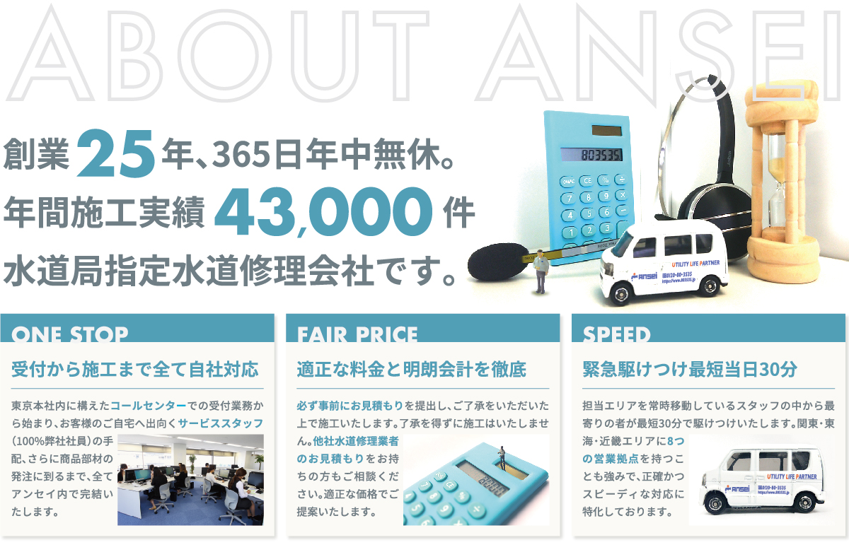 アンセイ - 水まわりの修理・工事・緊急出動 | 水まわりの修理・工事・メンテナンス【アンセイ】